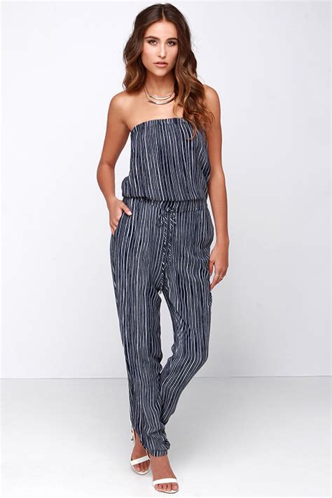 Cute Navy Blue Jumpsuit Striped Jumpsuit Halter Jumpsuit 6700