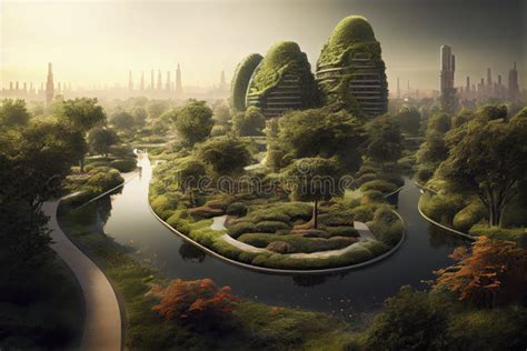 Futuristic City Concept Of Esg Green Buildings And Offices Filled With