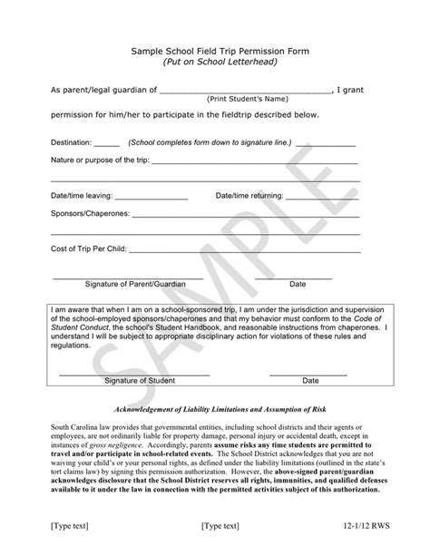 Sample School Field Trip Permission Form In Word And Pdf Formats