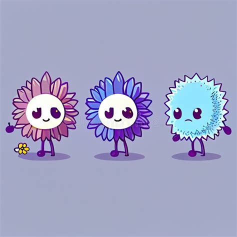 Cute Aster Flower Cartoon Character In Different Poses Cartoon Style Modern Simple