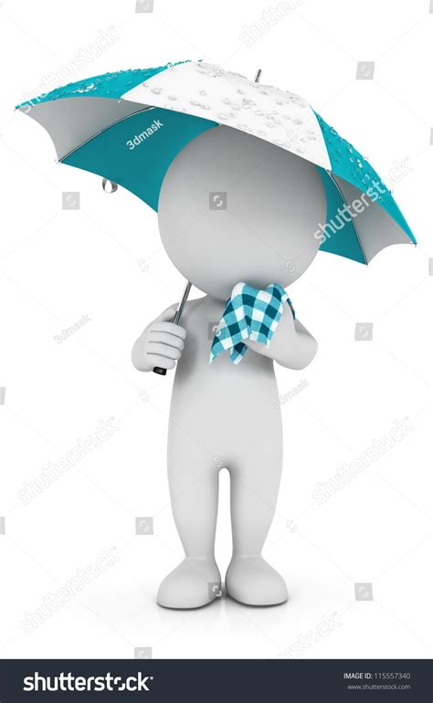 3d White People Cold Rain Isolated ilustración de stock 115557340