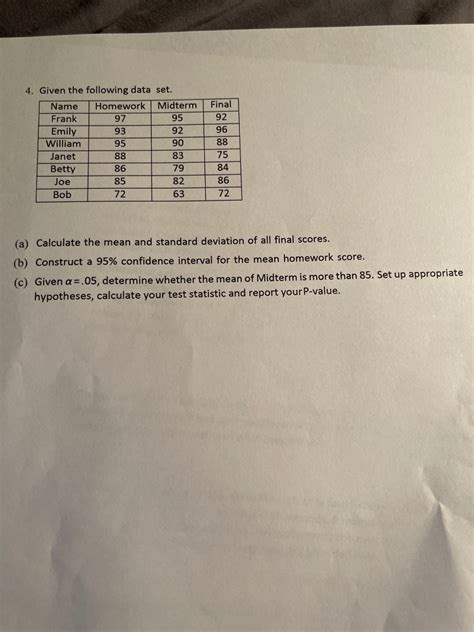 Answered 4 Given The Following Data Set Final Bartleby