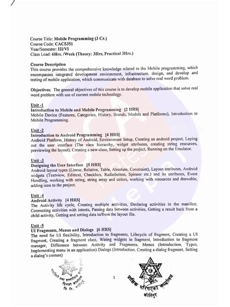 Mobile Programming Syllabus Pdf