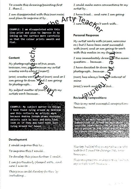 Sentence Starters For Annotating Sketchbooks The Arty Teacher