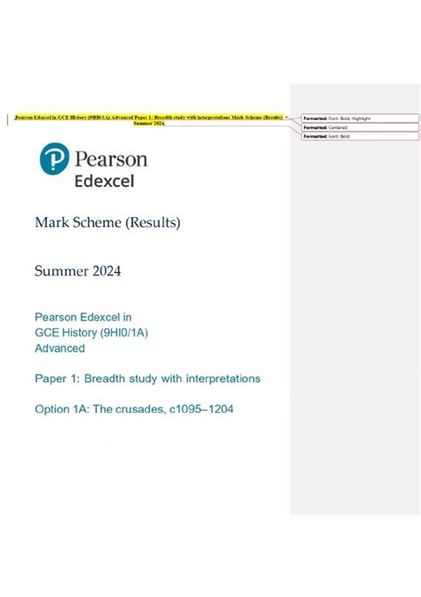 Pearson Edexcel In GCE History HI A Advanced Paper Breadth Study With Interpretations