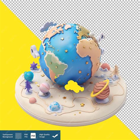 Premium Psd Cute Celestial Globe 3d Isometric Render White Background
