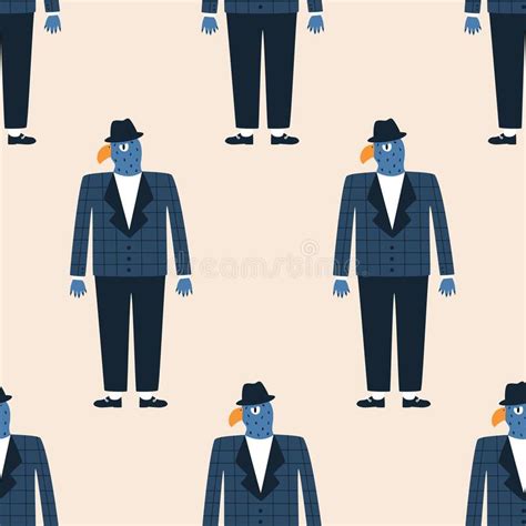 Falcon Bird Man In A Suit And Hat Hand Drawn Vector Illustration Funny