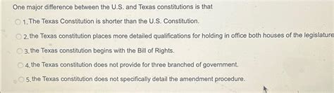 Solved One Major Difference Between The U S ﻿and Texas