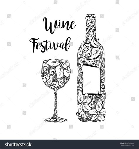 Vector Graphic Illustration Wine Bottle Wineglass Stock Vector Royalty