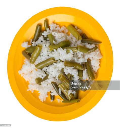 흰색 배경에 고립 된 접시에 아스파라거스 콩쌀 Healthy 채식 음식 탑보기 아시아 요리 0명에 대한 스톡 사진 및 기타