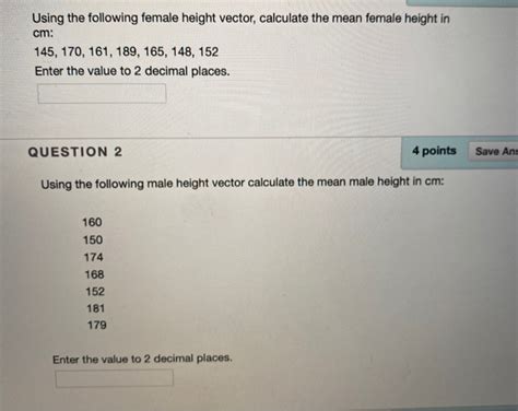 Solved Using The Following Female Height Vector Calculate Chegg