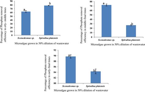 Algae Phosphate Removal Efficiency Percentage Zero Middle Middle End