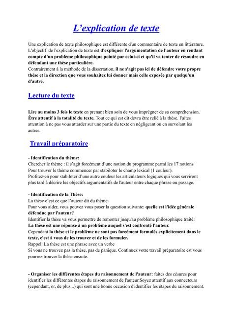 Méthodo Explication De Texte Philo Terminale