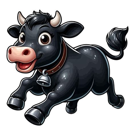 Cartoonist Black Angus Cow Depicted In A Playful Running Pose Premium