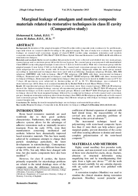 Pdf Marginal Leakage Of Amalgam And Modern Composite Materials Related To Restorative