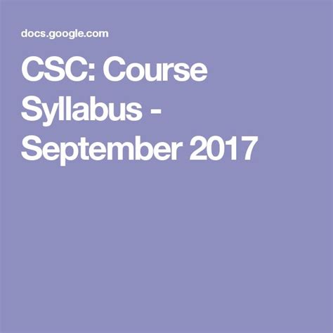 Csc Course Syllabus September 2017 Course Syllabus Syllabus Courses