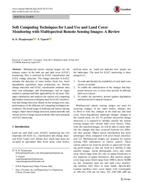 pdf soft computing techniques for land use and land cover monitoring with multispectral remote