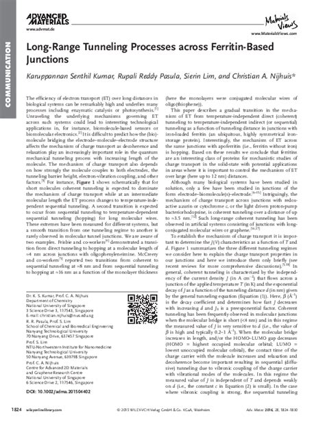 Pdf Long Range Tunneling Processes Across Ferritin Based Junctions