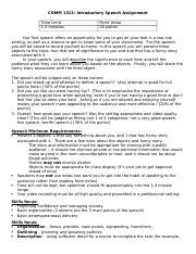 Introductory Speech Assignment Docx COMM Introductory Speech Assignment Time Limit