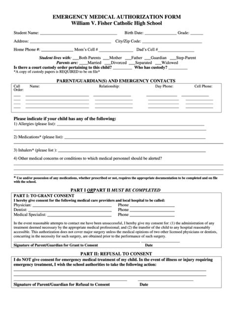 Emergency Medical Authorization Form Printable Pdf Download