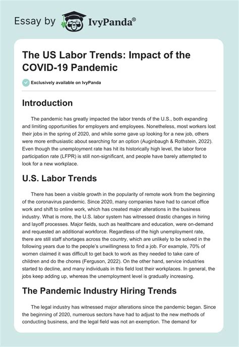 The Us Labor Trends Impact Of The Covid 19 Pandemic 914 Words