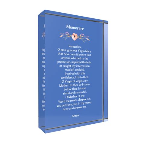Inspirational Lucite Plaque The Memorare Prayer Lifeforce Glass Inc