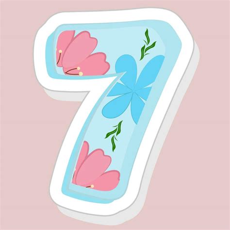 Sticker Style Floral Number 7 On Pink Background 23224538 Vector Art
