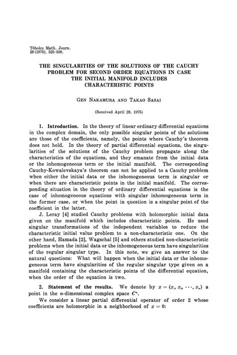 Pdf The Singularities Of The Solutions Of The Cauchy Problem For Second Order Equations In