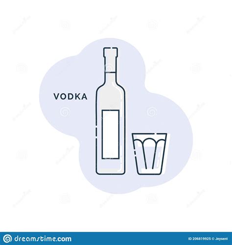 Bottle And Glass Vodka Line Art In Flat Style Restaurant Alcoholic