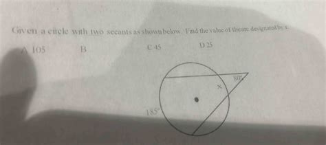 given a circle with two secants as shown below find the value of the