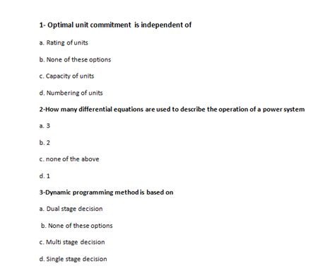 Solved 1 Optimal Unit Commitment Is Independent Of A