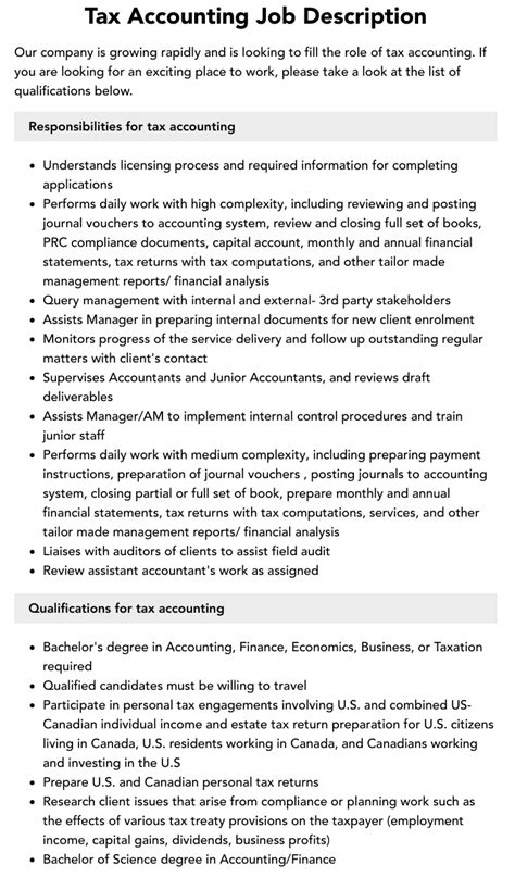 Tax Accounting Job Description Velvet Jobs