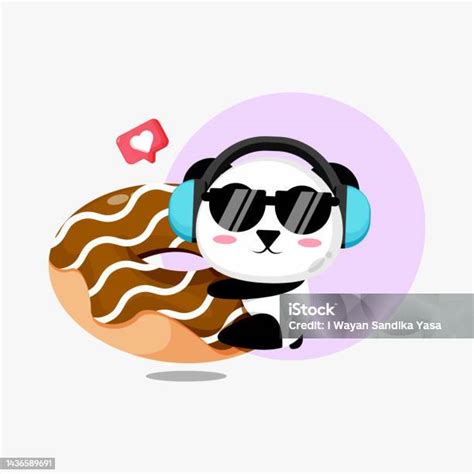 Cute Panda Hug Doughnut Cartoon Vector Icon Illustration向量圖形及更多一組物體圖片