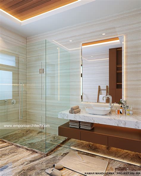 Desain Kamar Mandi Utama Rumah Modern 2 Lantai Ibu IR Di Denpasar Bali