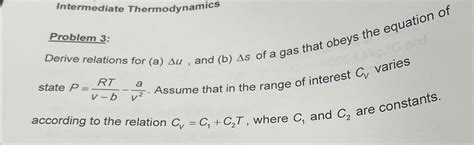 Solved Problem 3 Derive relations for a Δu and b Δs Chegg com