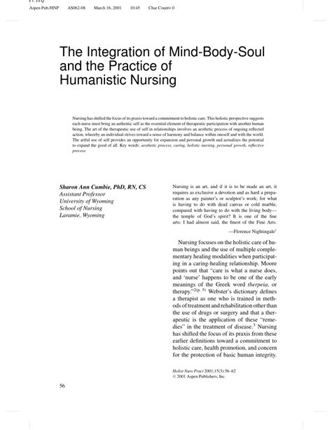 Pdf The Integration Of Mind Body Soul And The Practice Of Humanistic