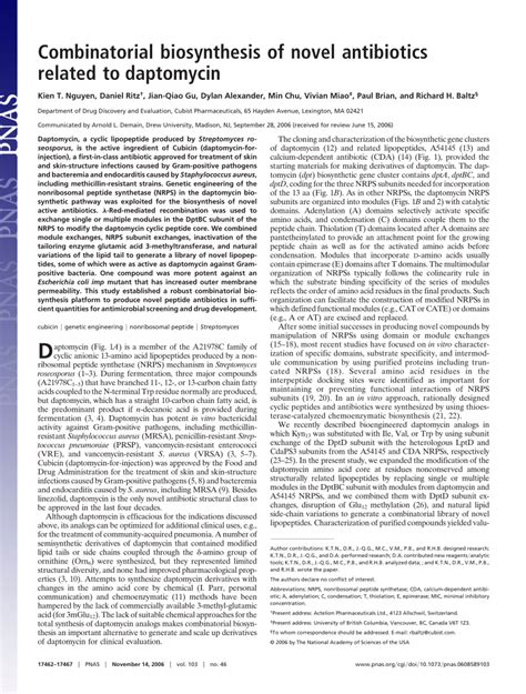 Pdf Combinatorial Biosynthesis Of Novel Antibiotics Related To Daptomycin