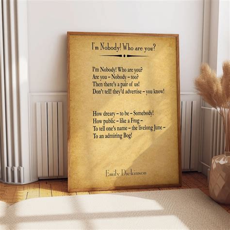 I M A Nobody Who Are You Poem By Emily Dickinson Emily Dickinson Quote Gift Poem Print Poetry