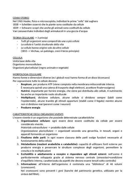 Appunti Di Biologia Ed Istologia Sintesi Del Corso Di Biologia