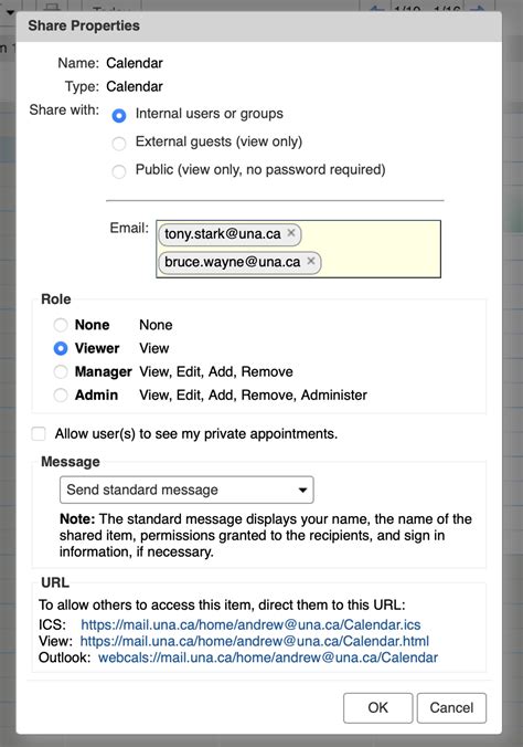 Zimbra Sharing A Calendar Una Help