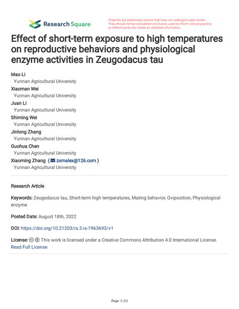Pdf Effect Of Short Term Exposure To High Temperatures On