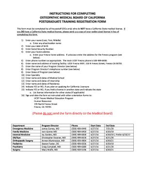 Fillable Online Fresno Ucsf INSTRUCTIONS FOR COMPLETING POSTGRADUATE