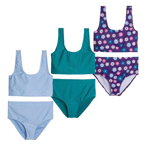 Real Essentials 3 Pack Girls 2 Piece Beach Sport Bikini Swimsuit