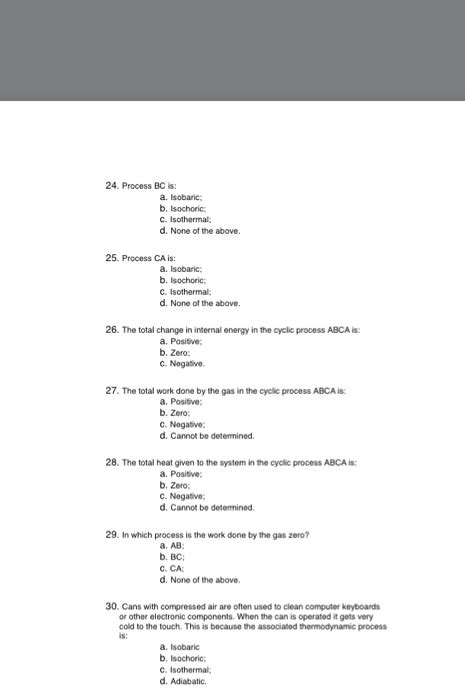 Process Bc Is Isobaric Isochoric Isothermal None