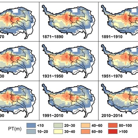 Spatial Distribution Of Model Rebuilt Permafrost Thickness On The