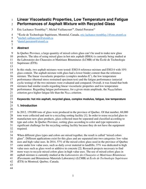 Pdf Linear Viscoelastic Properties Low Temperature And Fatigue