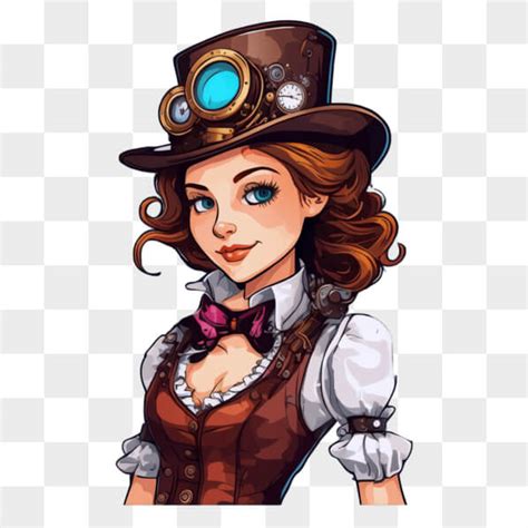 Download Steampunk Inspired Cartoon Woman With Elaborate Top Hat
