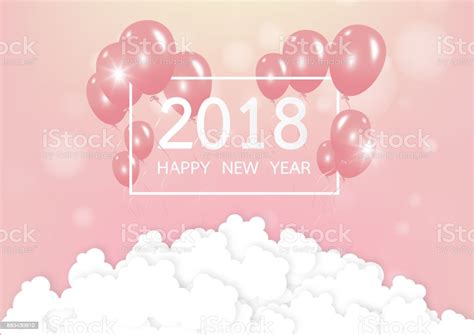 해피 뉴가 어 2018 파스텔 핑크 배경 복사 공간에 창조적인 핑크 풍선 개념 최소한의 개념입니다 벡터 일러스트 레이 션