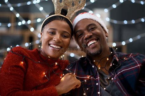 Black Couple Christmas And Portrait Smile For Happy Relationship