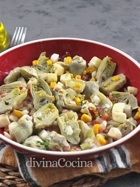 Ensalada de alcachofas con jamón y queso Receta de DIVINA COCINA